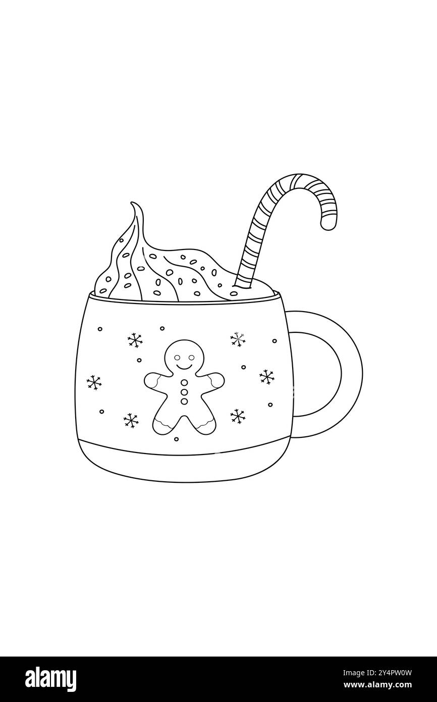 Simple coloring book, cocoa marshmallow, new year Christmas black and ...