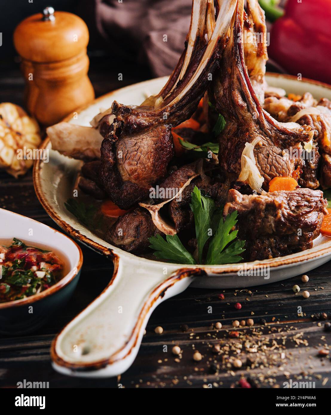 Roasted lamb chops with vegetables Stock Photo - Alamy