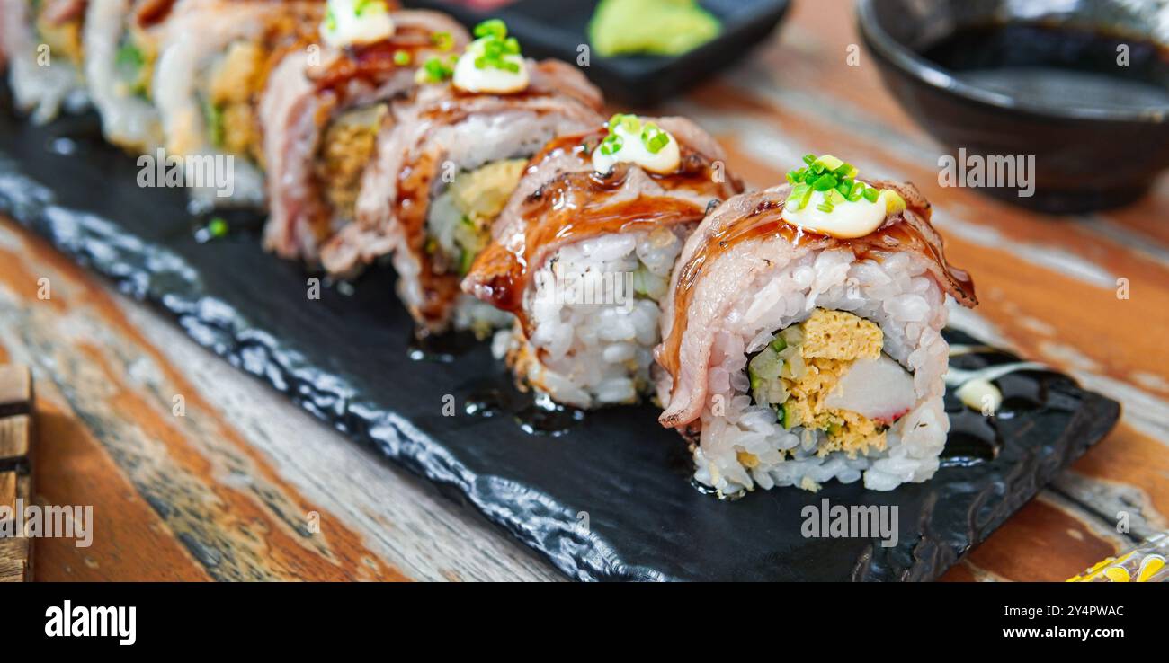 wagyu beef sushi On the plate (Japanese style food Stock Photo - Alamy