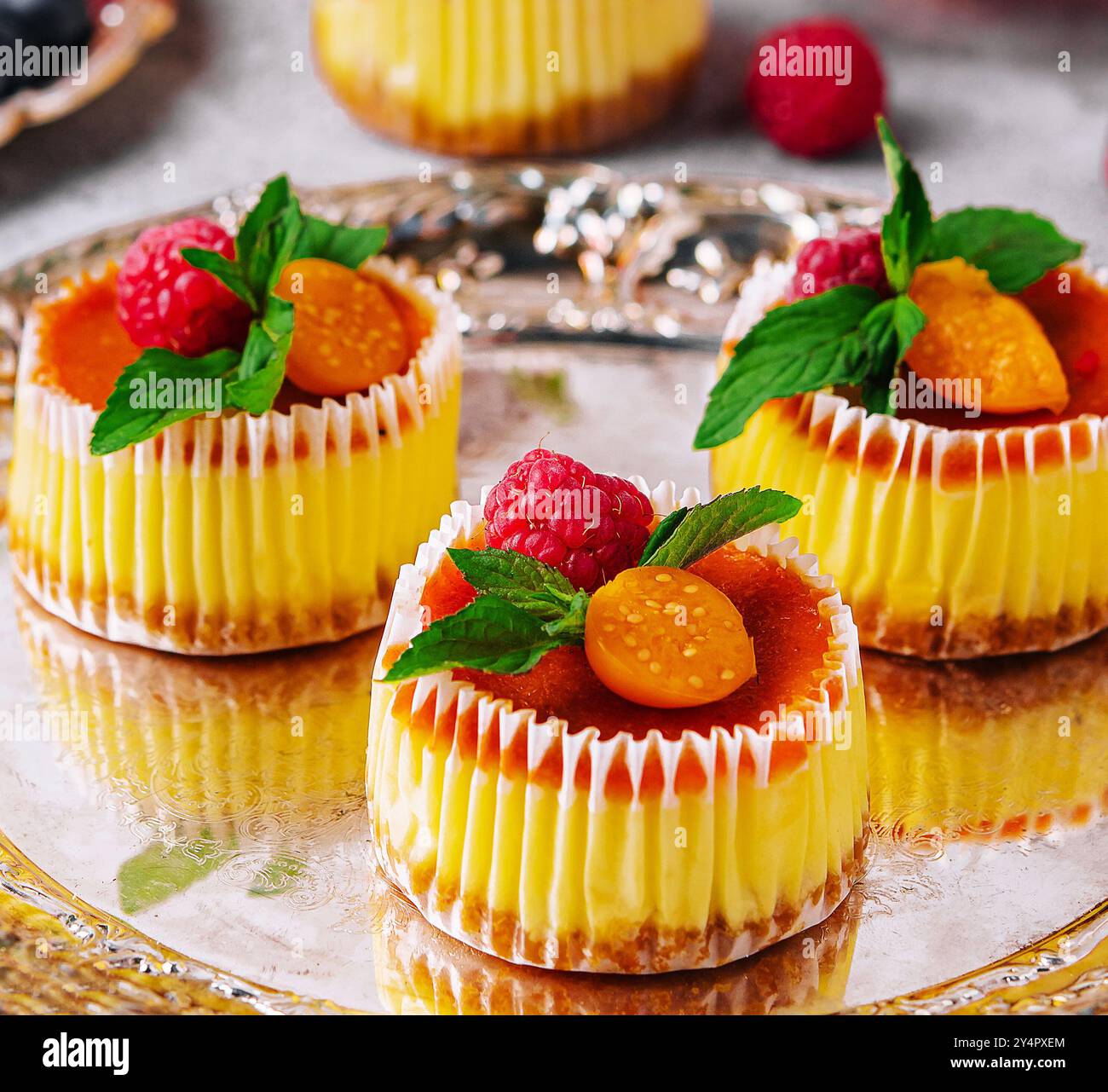 Mini cheesecake with apricot in muffin forms Stock Photo - Alamy