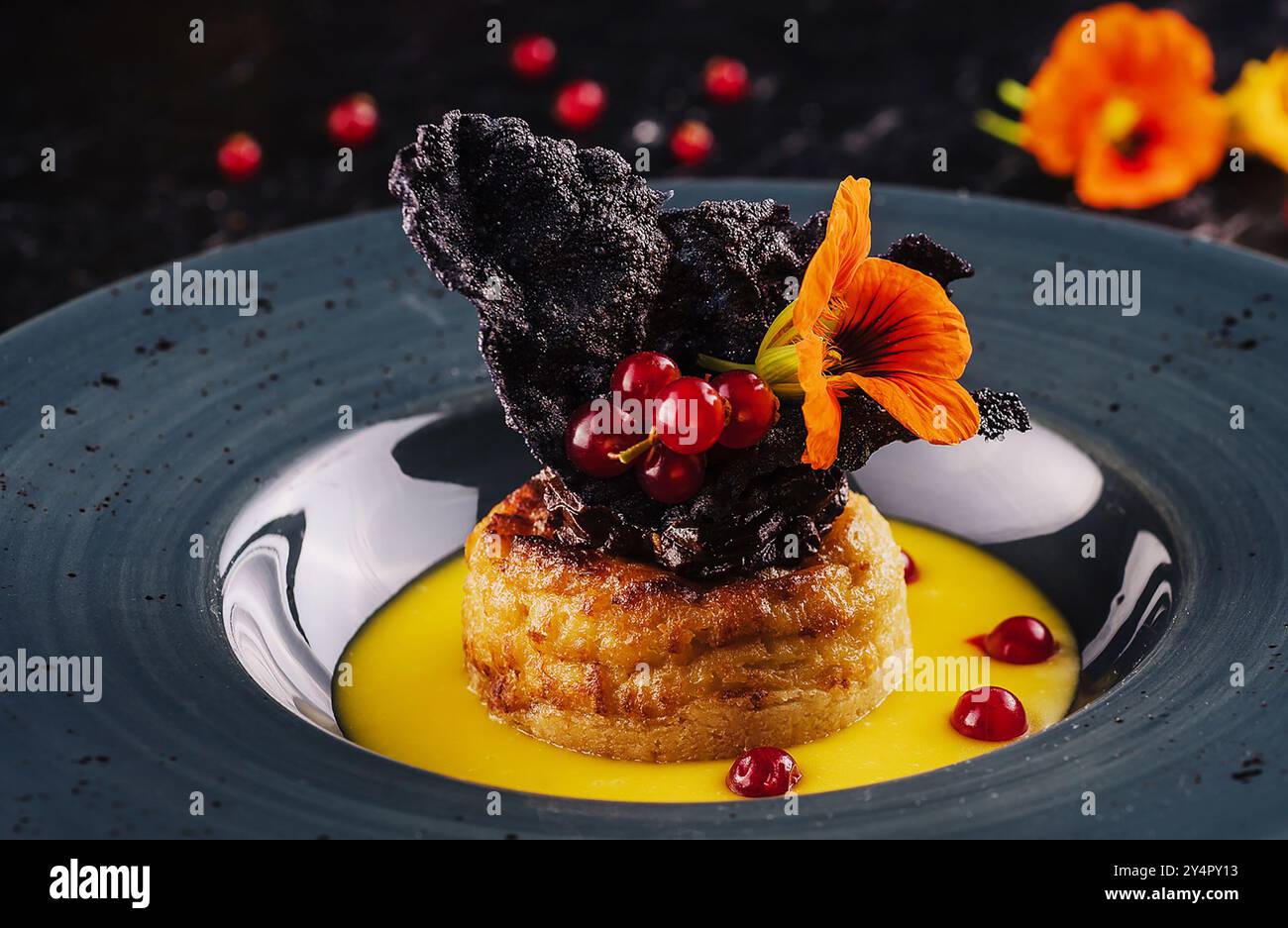 donut made from puff pastry dough in mango sauce Stock Photo - Alamy