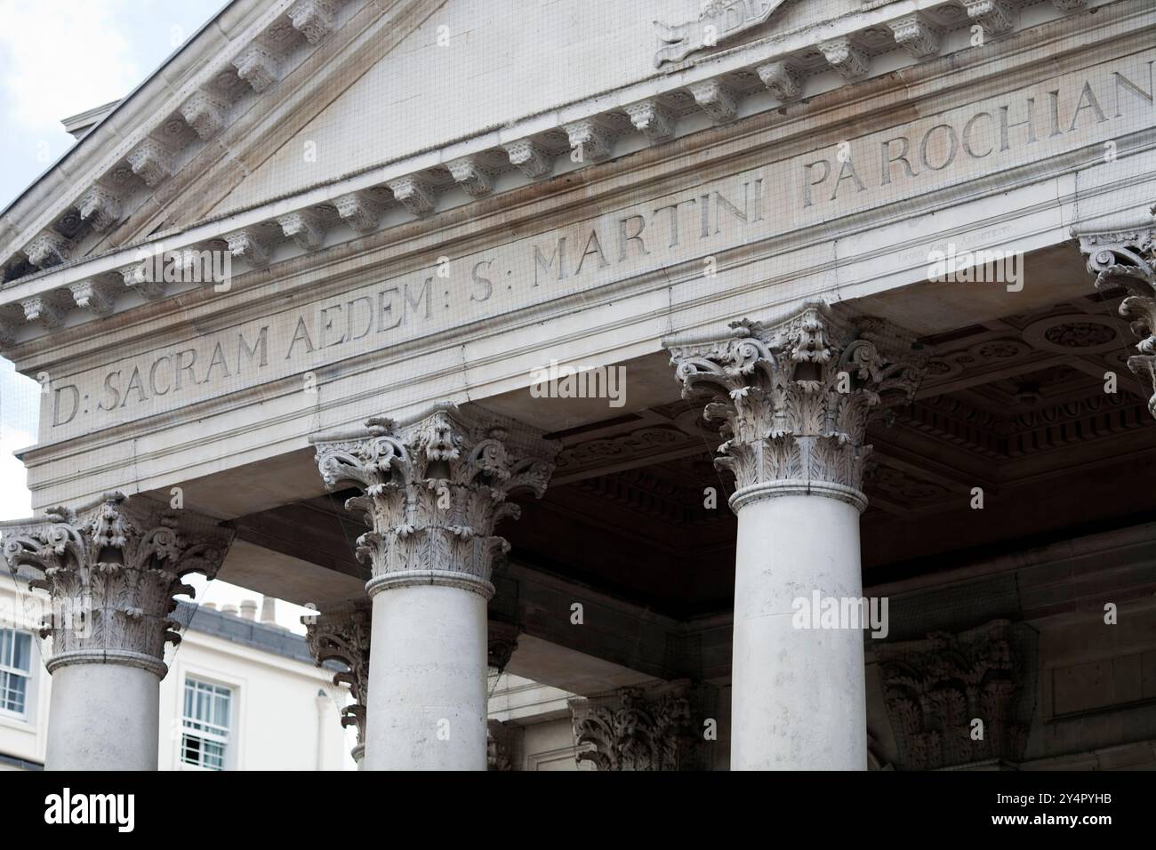 The ornate columns and inscriptions of St Martin in the Fields church ...