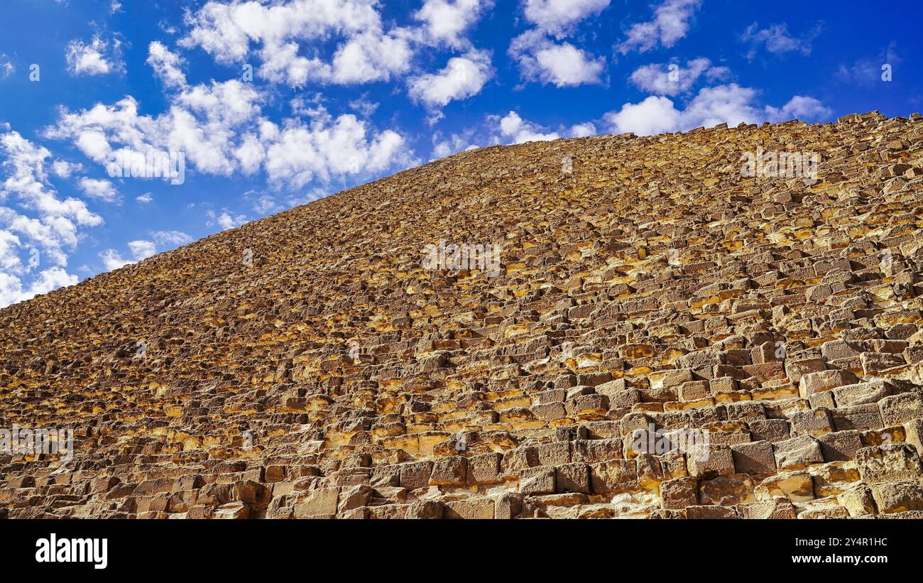 An upward view from the base of the Great Pyramid of Khufu with its ...