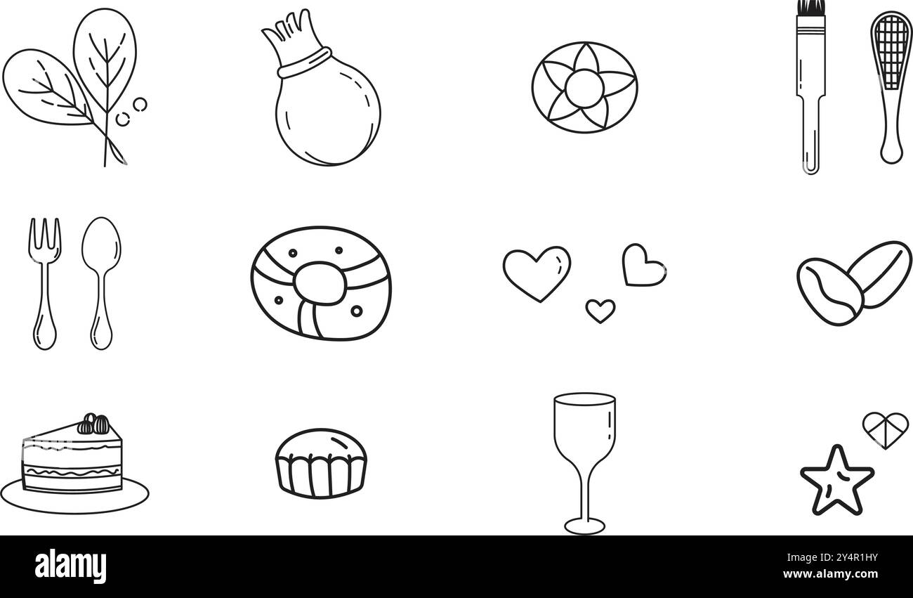 Line art vector design with cute doodles of cakes cupcakes Stock Vector Image & Art - Alamy