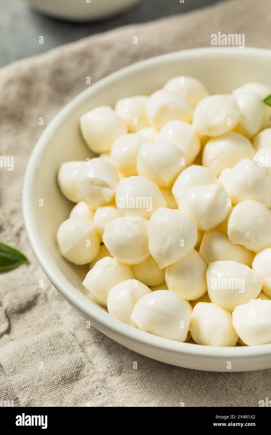 Organic White Mozzarella Pearls Cheese in a Bowl Stock Photo - Alamy