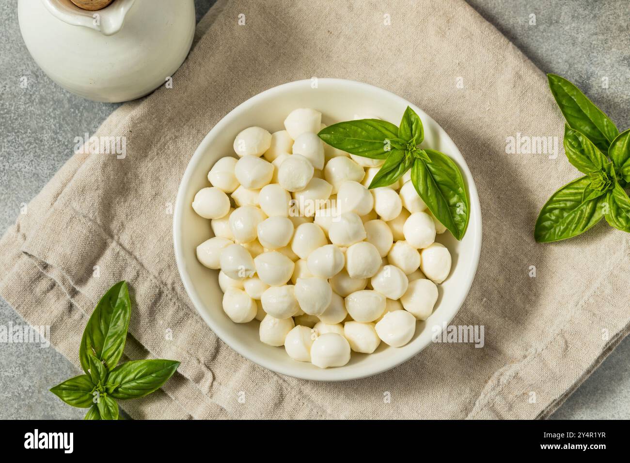 Organic White Mozzarella Pearls Cheese in a Bowl Stock Photo - Alamy