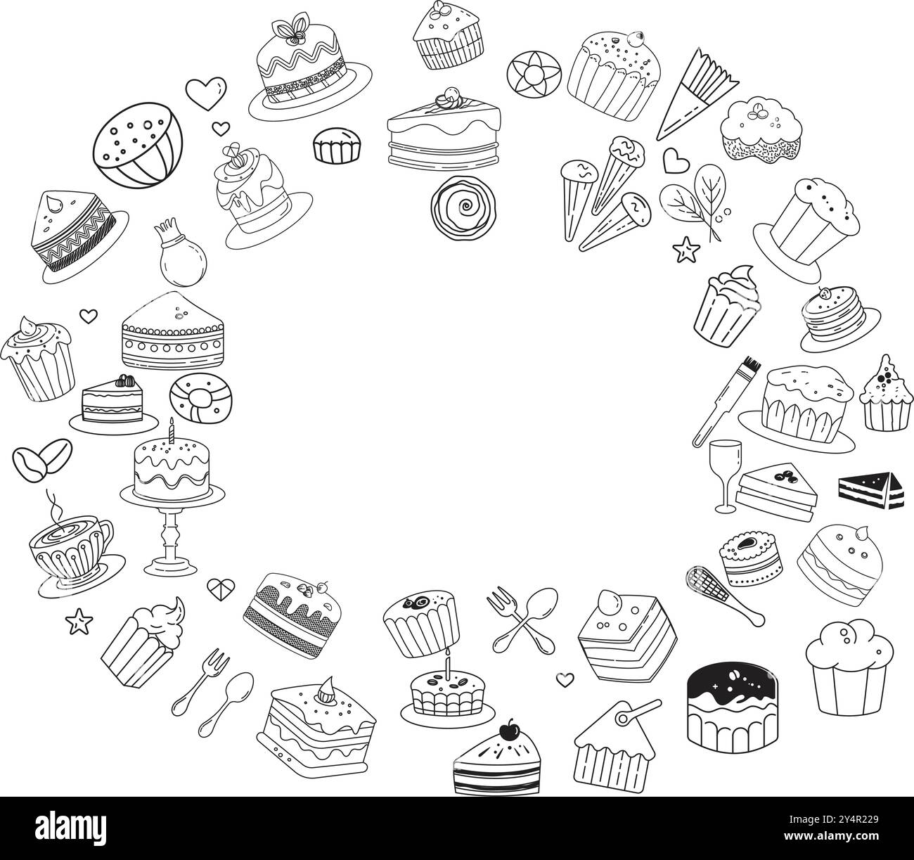 Line art vector design with cute doodles of cakes cupcakes Stock Vector Image & Art - Alamy