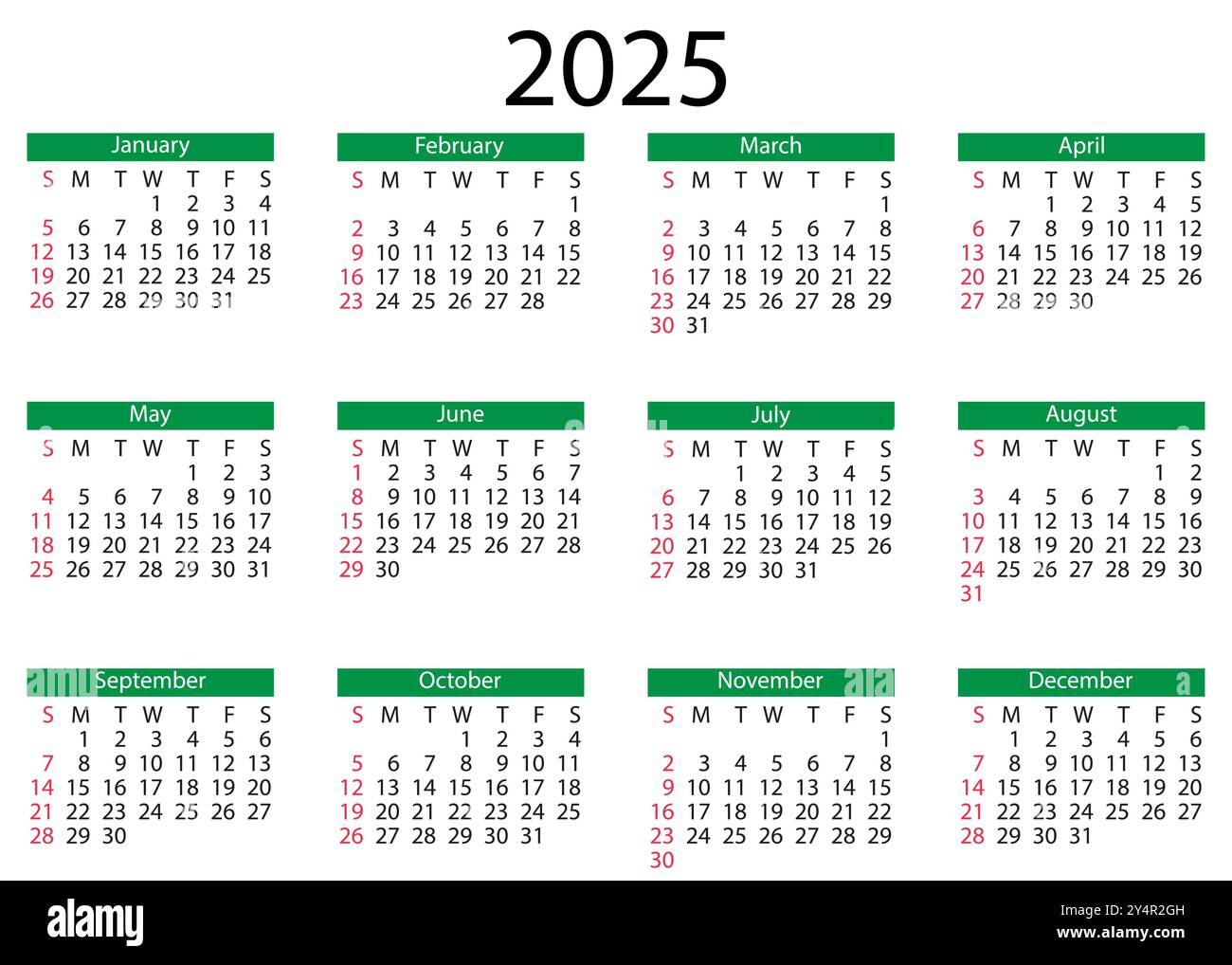 Calendar 2025 year. The week starts on Sunday Stock Vector Image & Art ...