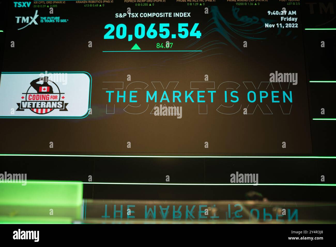 The S&P TSX composite index screen at the TMX Market Centre in downtown ...