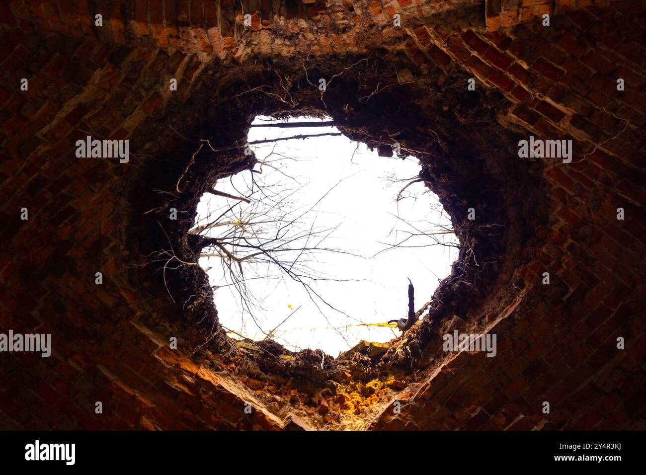The old ruins of the collapsed walls with gates and windows ...