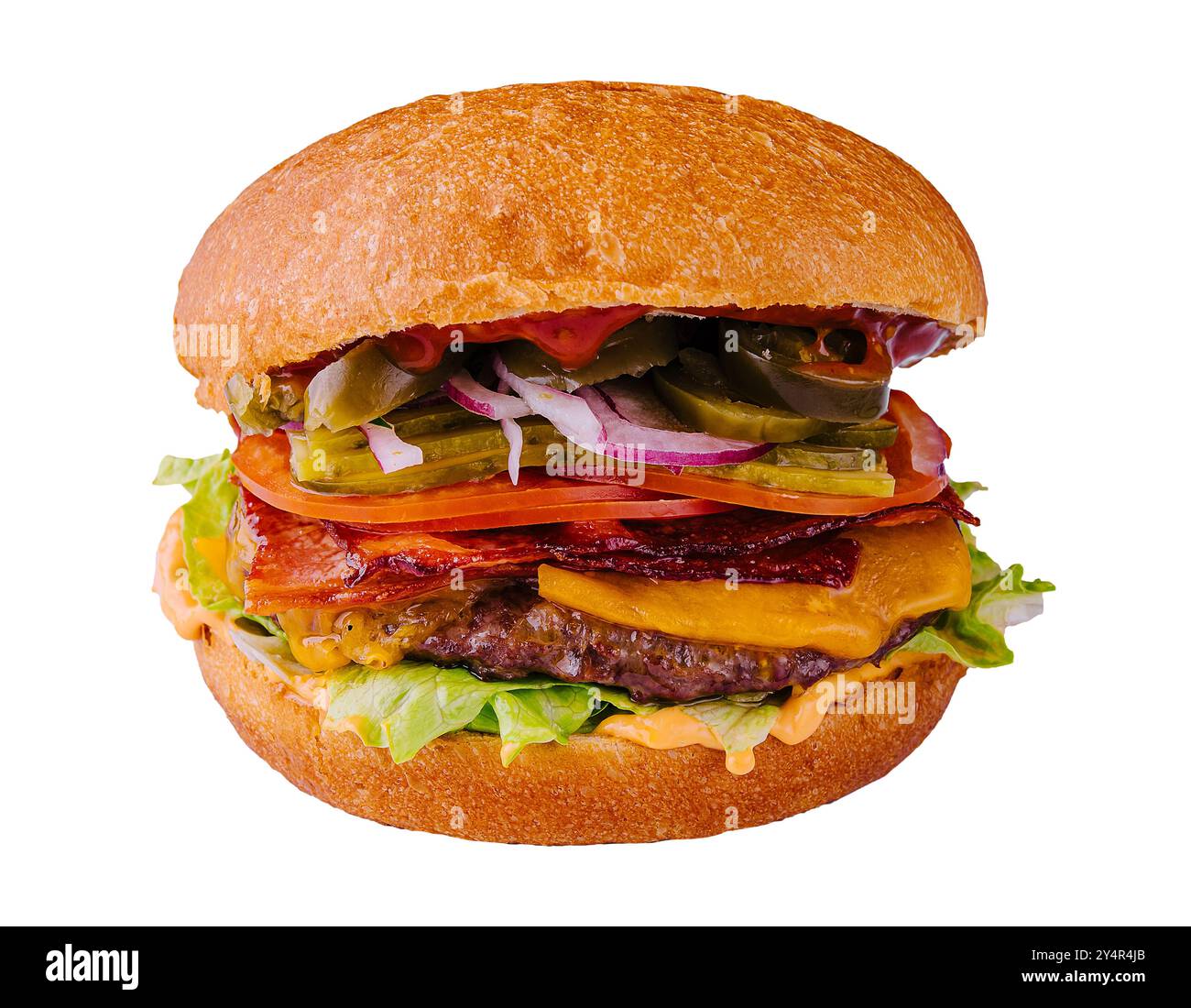 burger with beef, tomato, cheese, bacon and lettuce isolated Stock ...
