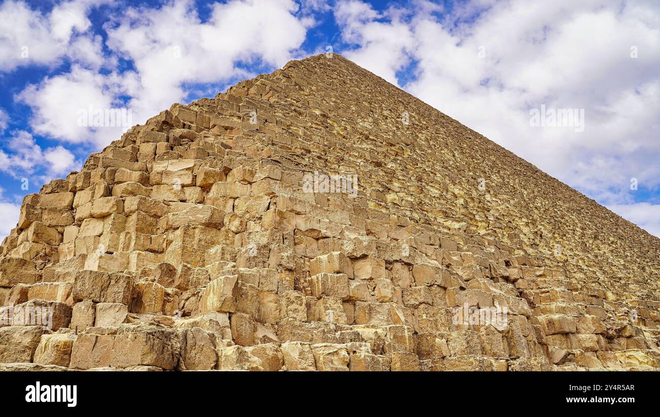 A upward view from the base of the Great Pyramid of Khufu with its huge ...