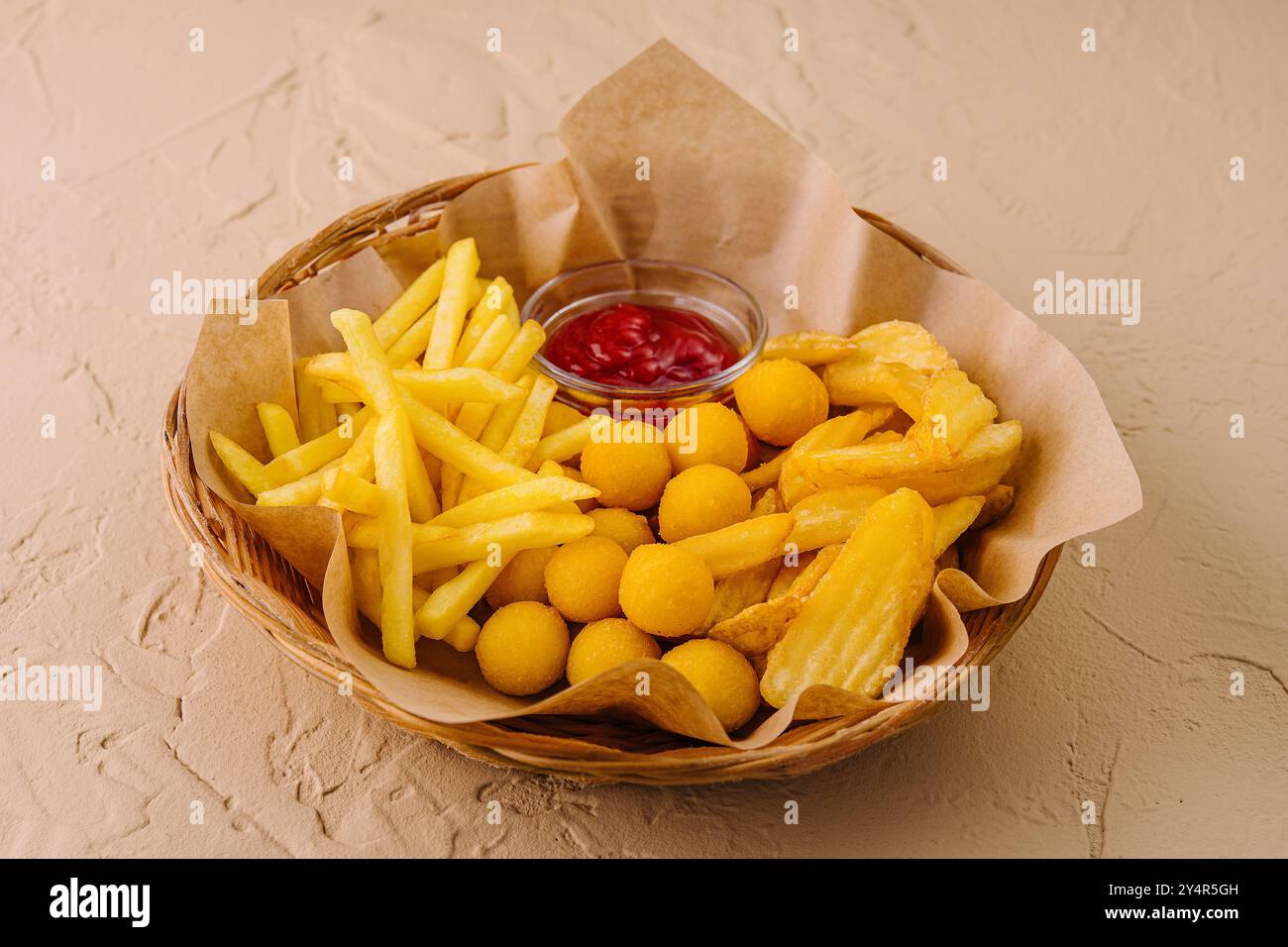 Different types of fried potatoes, such as french fries, roast potatoes ...