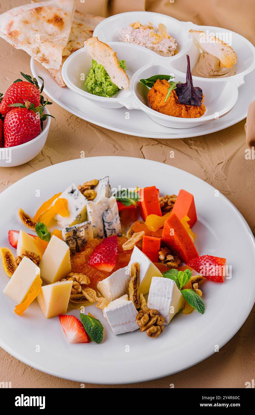 Wine Snack Set - Antipasto top view Stock Photo - Alamy