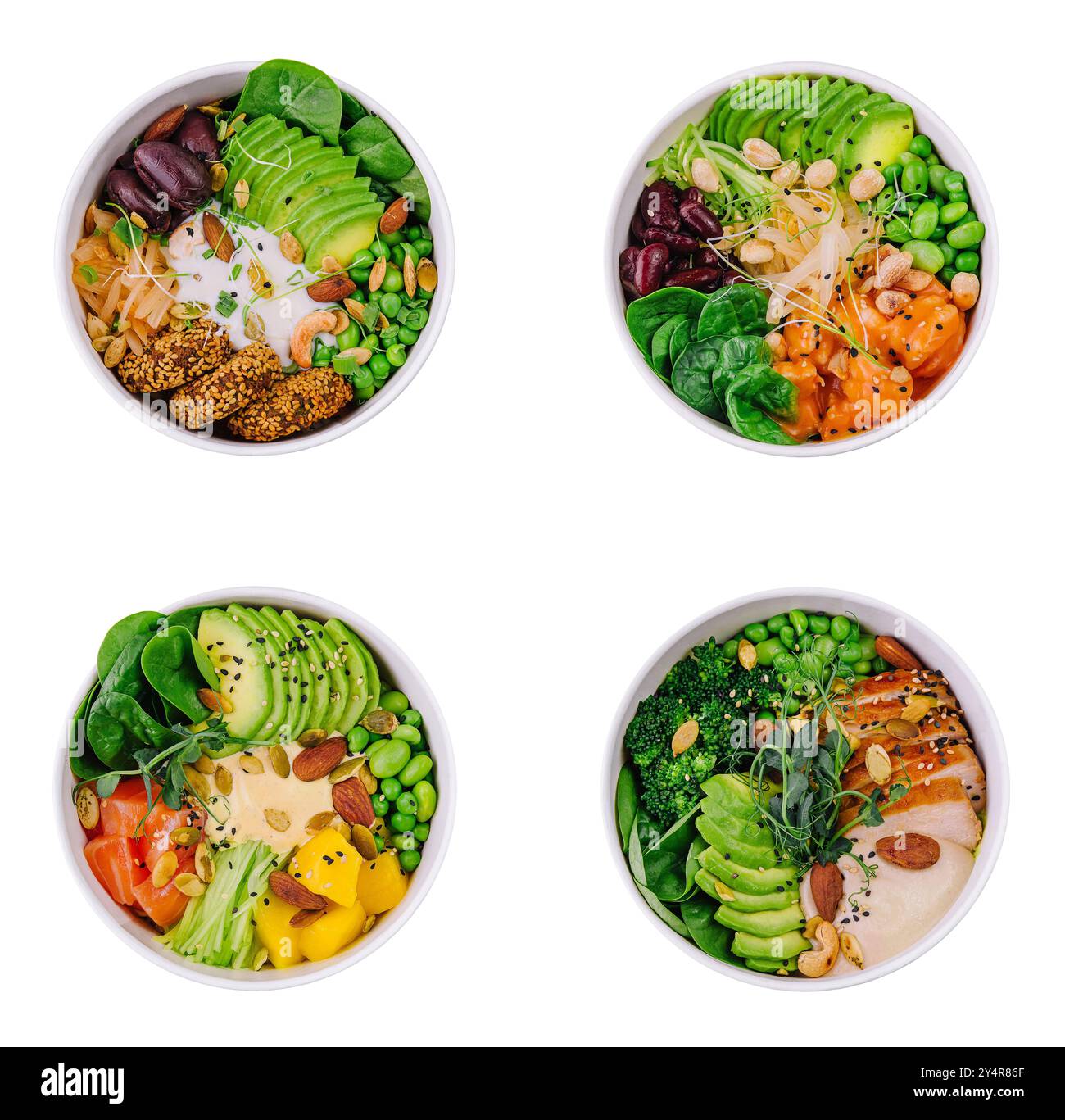 Hawaiian Poke Bowls isolated top view Stock Photo - Alamy