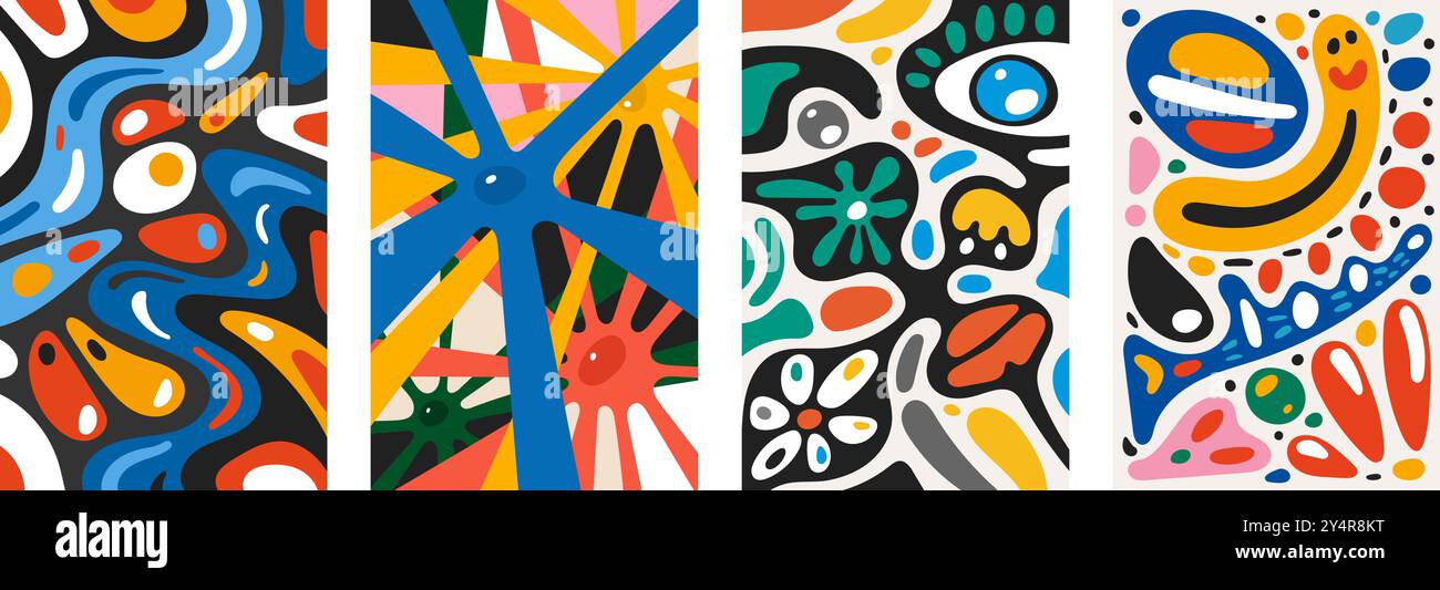 Abstract surreal biomorphic primitive graphic shapes collage poster set ...