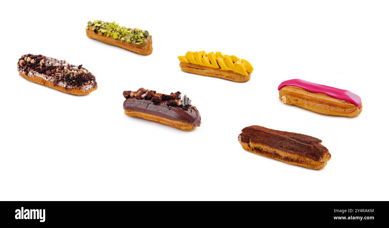 different types of French eclairs isolated Stock Photo - Alamy