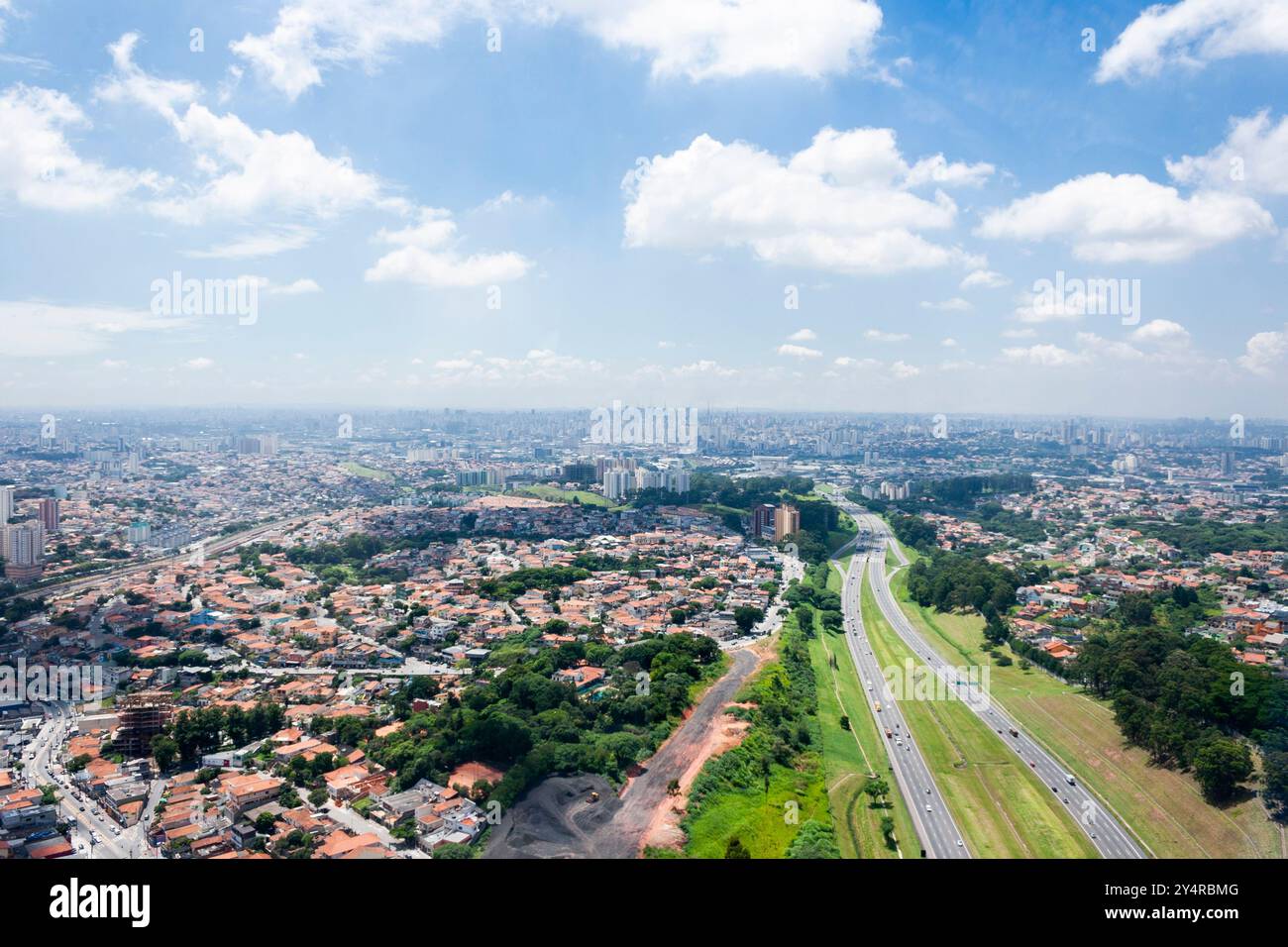 Aerial view of Pirituba neighborhood and Bandeirantes road Stock Photo ...