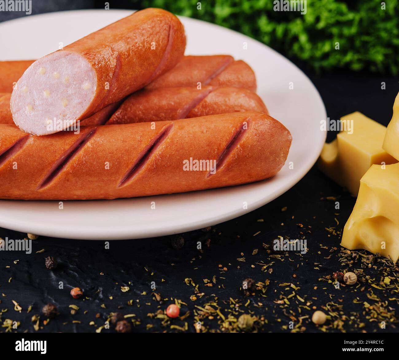 Food boiled sausages cheese hi-res stock photography and images - Alamy