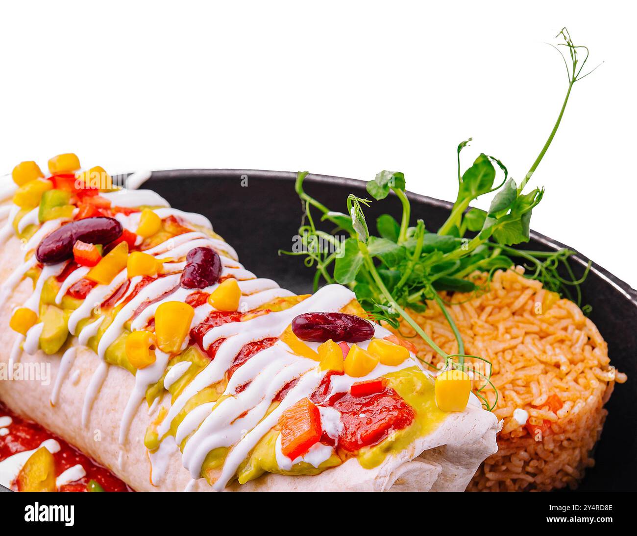 Beef Burrito Dinner with rice on pan Stock Photo - Alamy