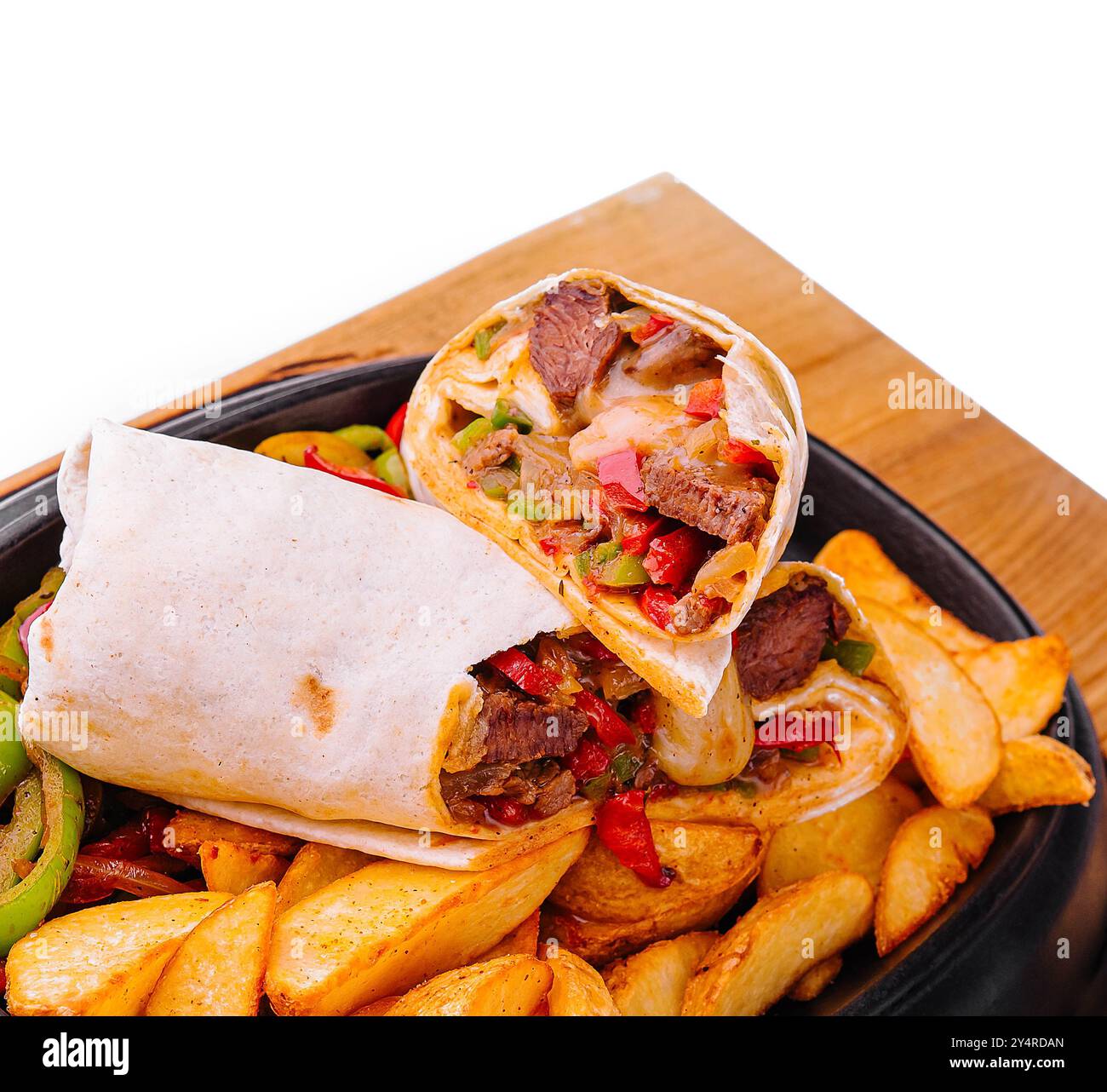 beef veggie wrap with french fries and vegetables Stock Photo - Alamy