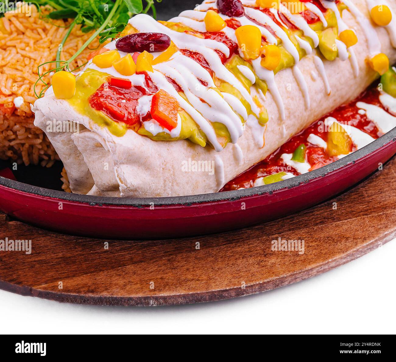 Beef Burrito Dinner with rice on pan Stock Photo - Alamy