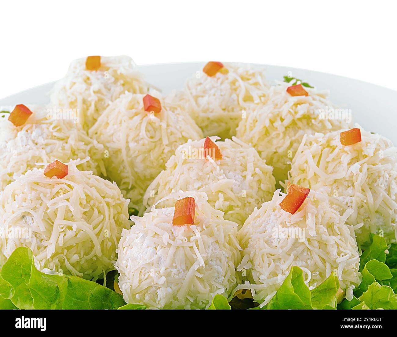 Cheese balls with garlic and mayonnaise on lettuce leaf Stock Photo - Alamy