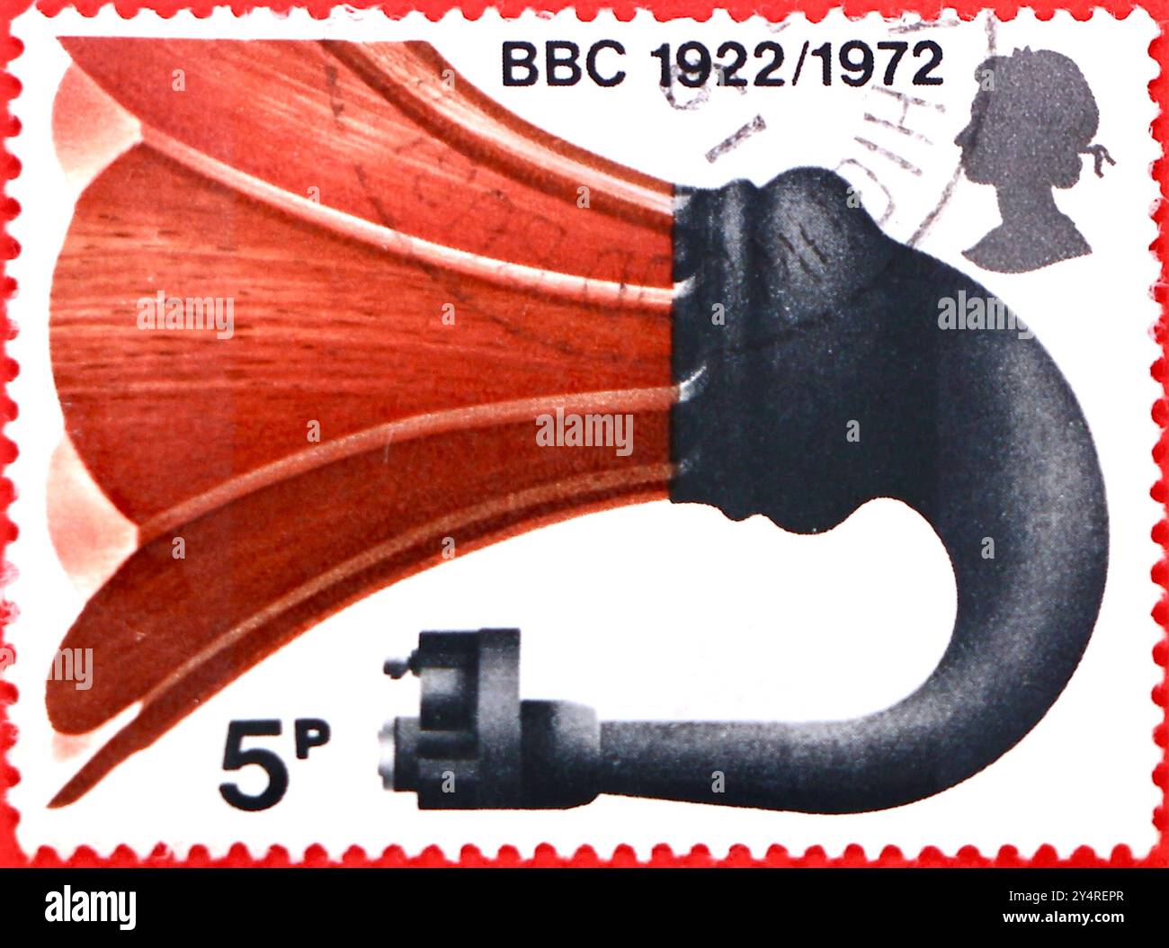 Photo of a 5 pence British postage stamp from the 1972 Broadcasting ...