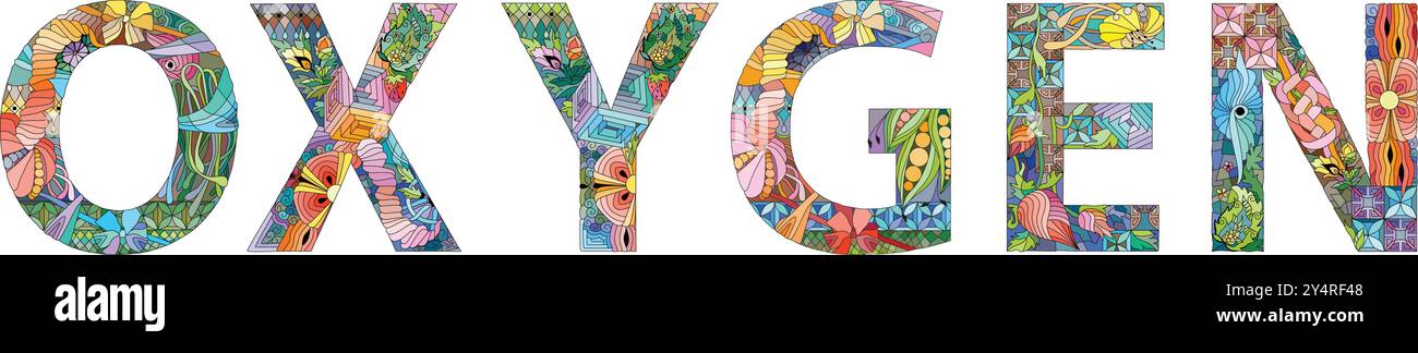 Word OXYGEN. Oxygen is a chemical element. Vector decorative zentangle ...