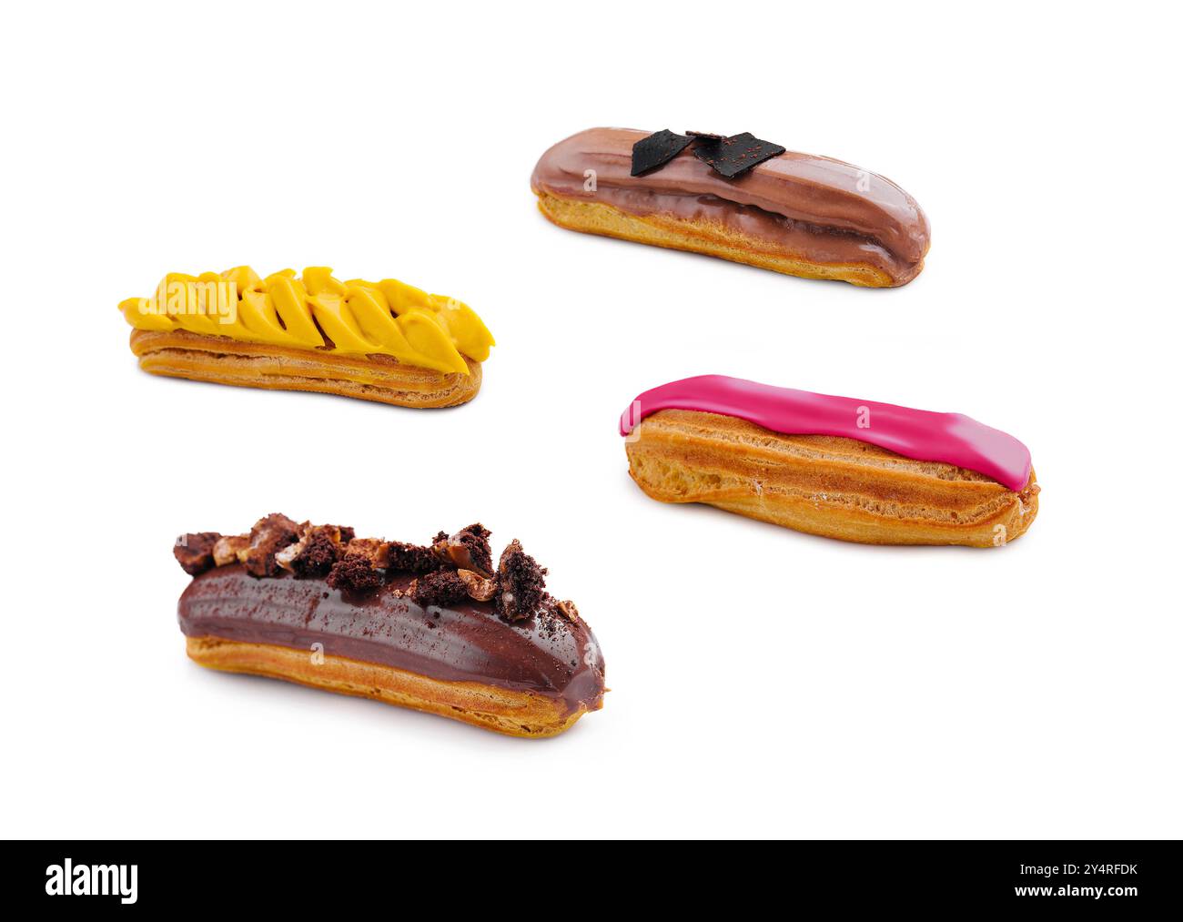 four different eclairs isolated on white background Stock Photo - Alamy