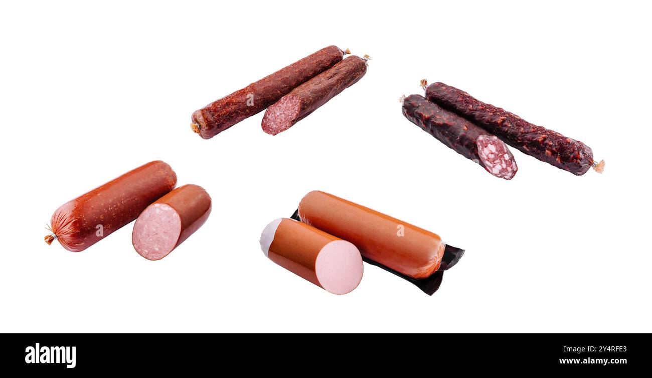 Different types Sausages isolated on white background Stock Photo - Alamy
