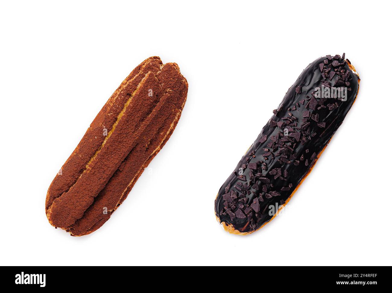 Cake eclairs glazed with chocolate cream top view Stock Photo - Alamy