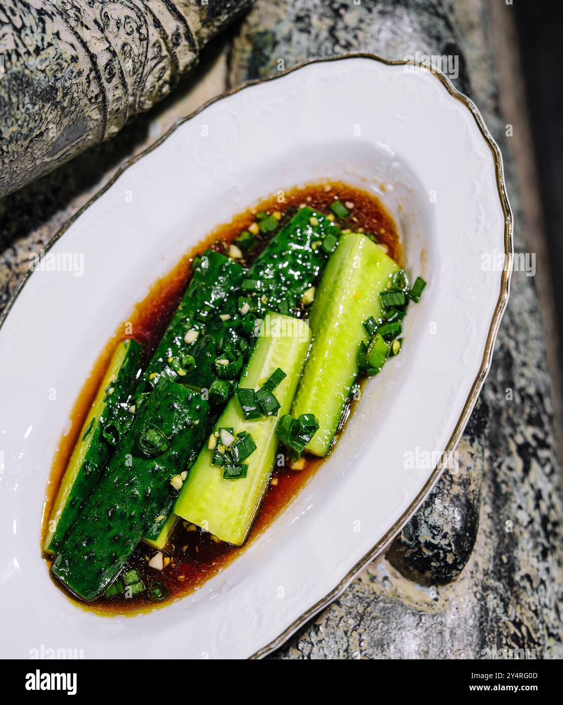 Chinese salad Broken cucumbers top view Stock Photo - Alamy