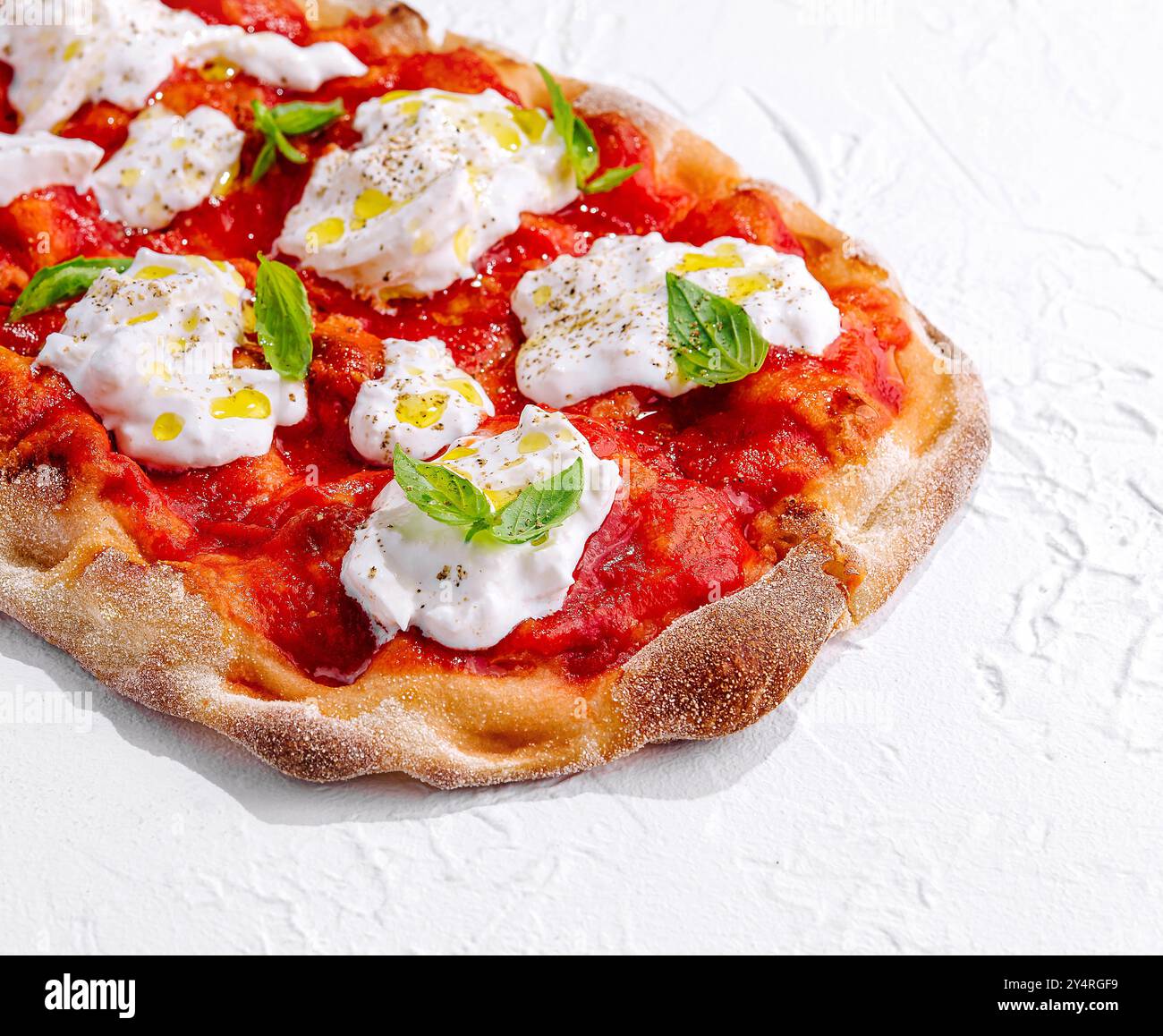 Pizza Margherita on white stone Stock Photo - Alamy