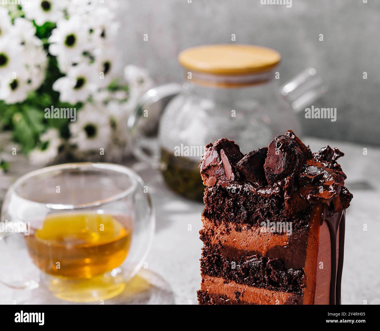 chocolate cake Truffle and tea cup Stock Photo - Alamy