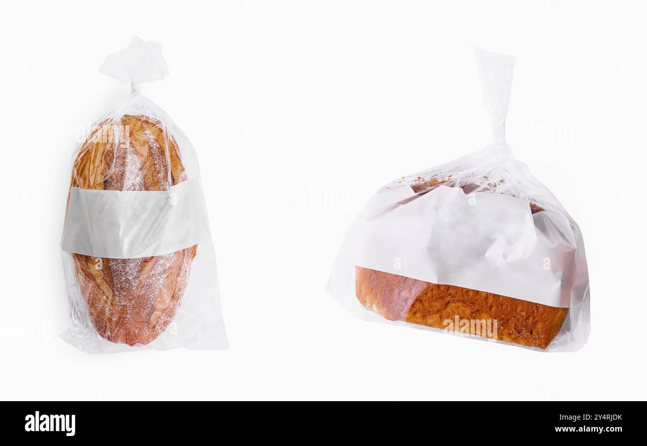 Sweet bread in plastic packaging on a white background Stock Photo - Alamy