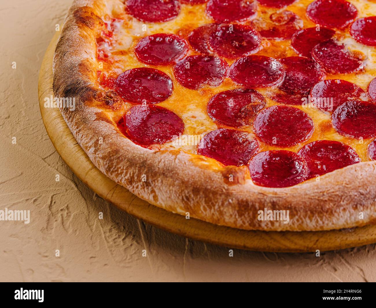 Pepperoni pizza with salami top view Stock Photo - Alamy