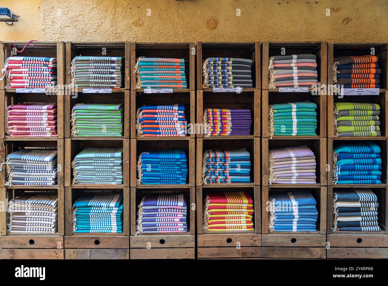 Collioure, France - June 17, 2024: Display of the Hammam or Fouta towel ...