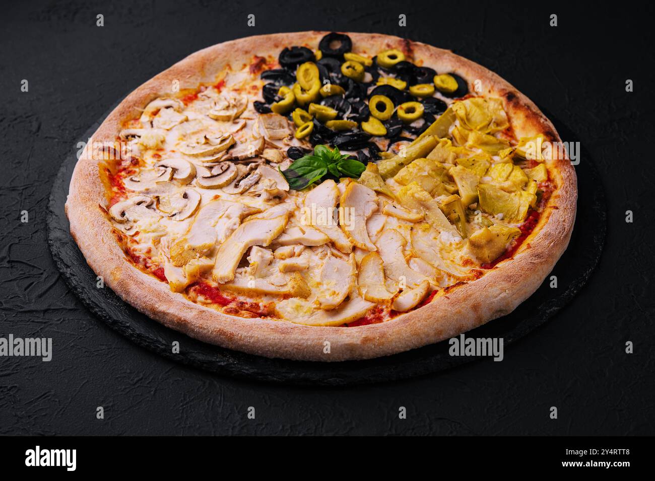 Delicious split-topping pizza with fresh ingredients, perfect for food ...