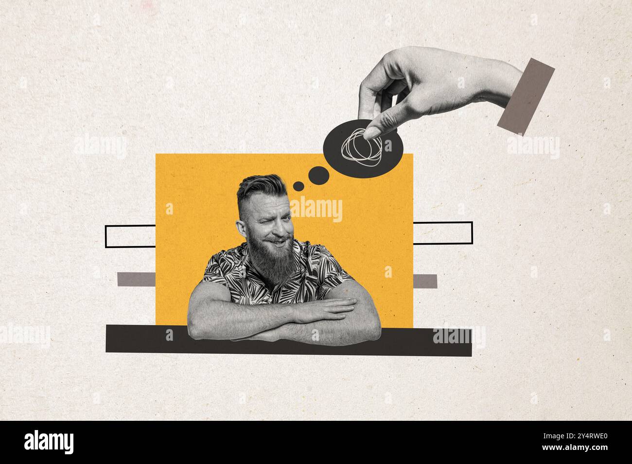 Composite photo collage of happy guy wink think idea brainstorming hand ...