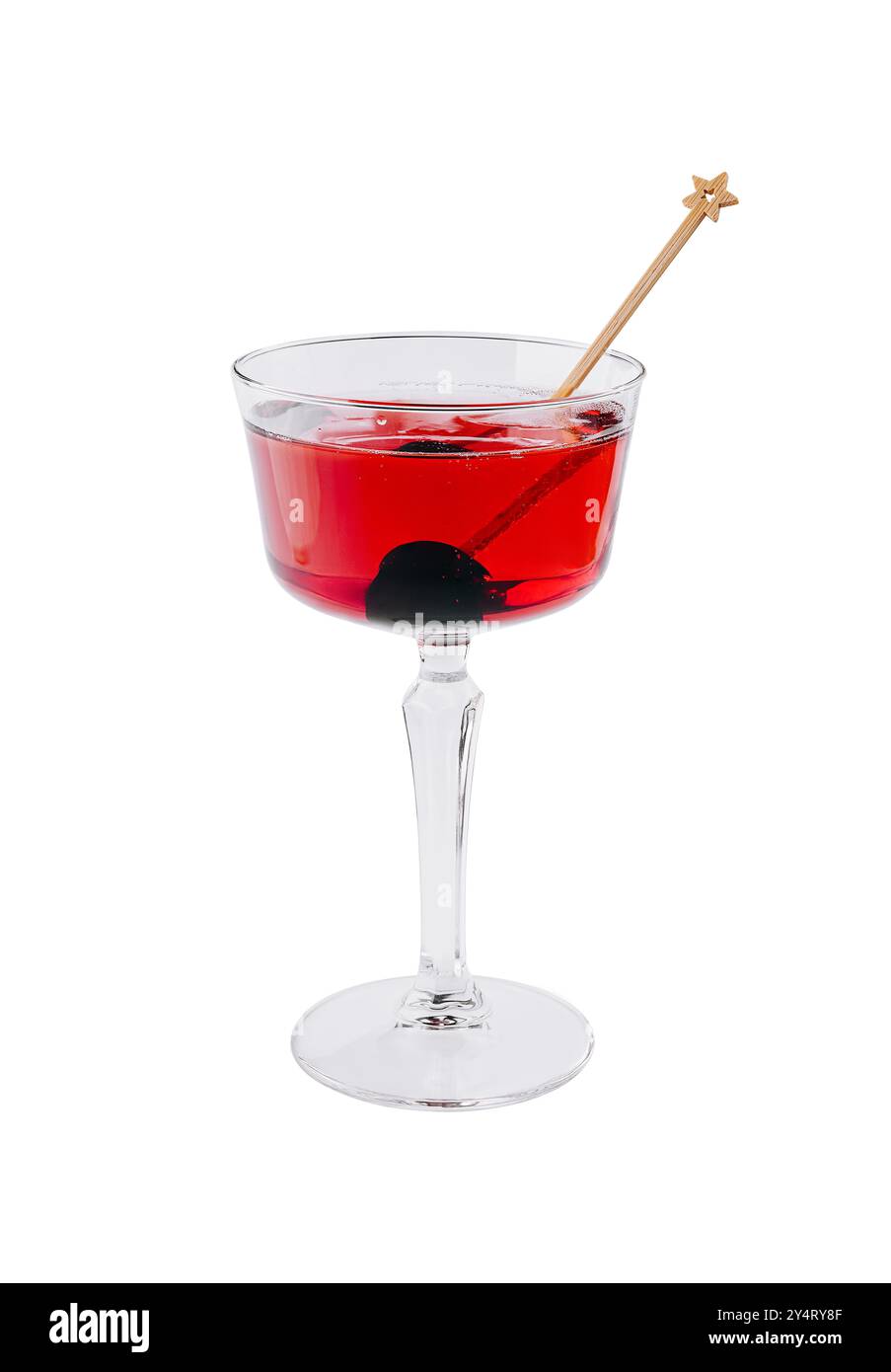 Sophisticated red cocktail with a single cherry garnish in a classic ...