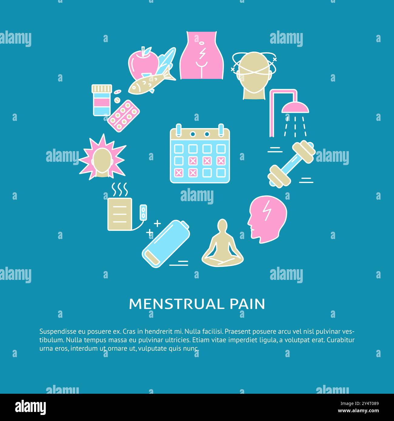 Menstruation round concept banner in line style with place for text ...