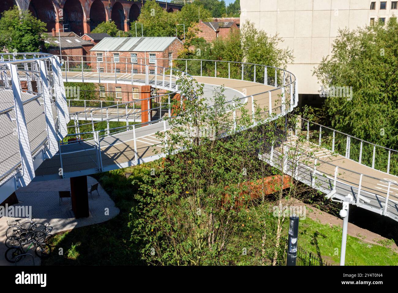 The cycle and pedestrian ramp which leads up to Viaduct Park above the ...