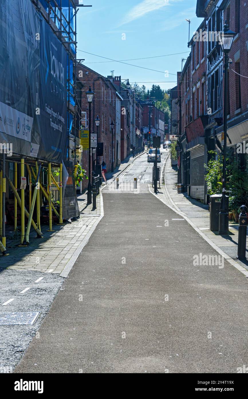 Lower Hillgate, a narrow street in Stockport, Gtr Manchester, England ...
