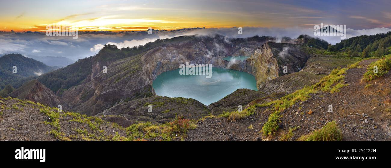 Sunrise view of Kelimutu volcano in Flores island, Indonesia, Asia ...