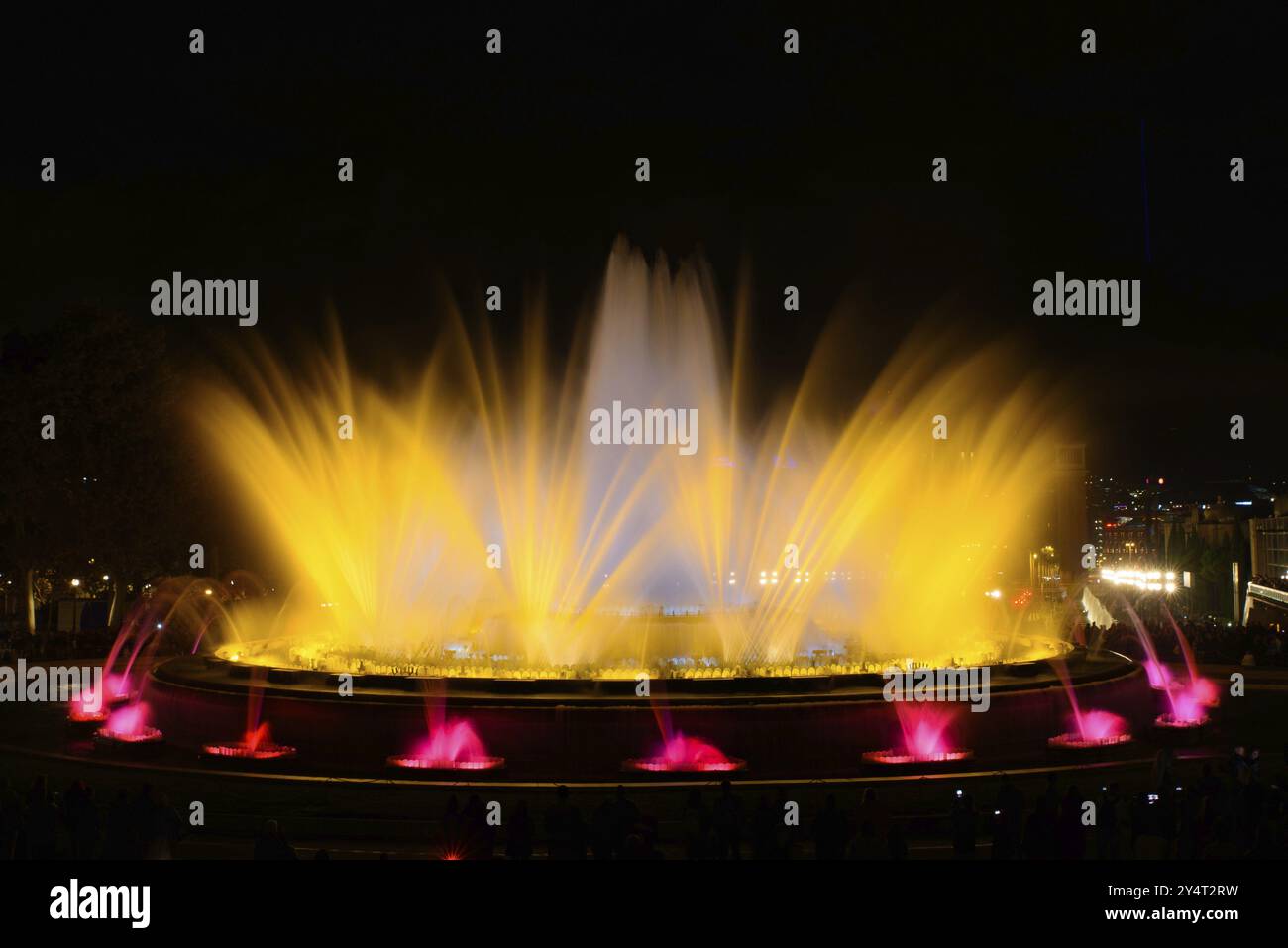 The colorful water show of Magic Fountain of Montjuic with light and ...