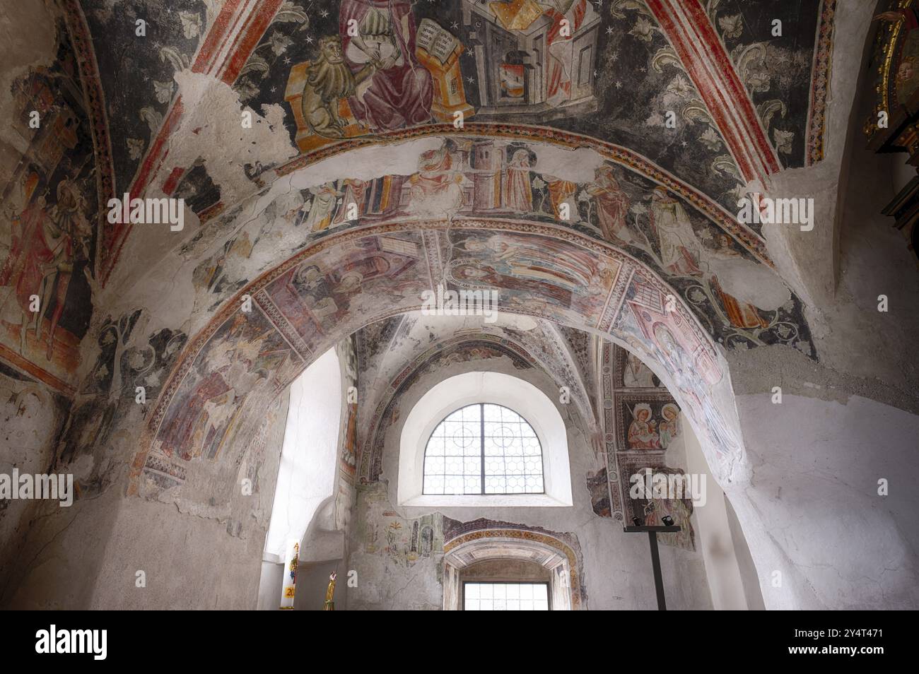Interior, Romanesque frescoes, Old Parish Church of the Assumption of ...
