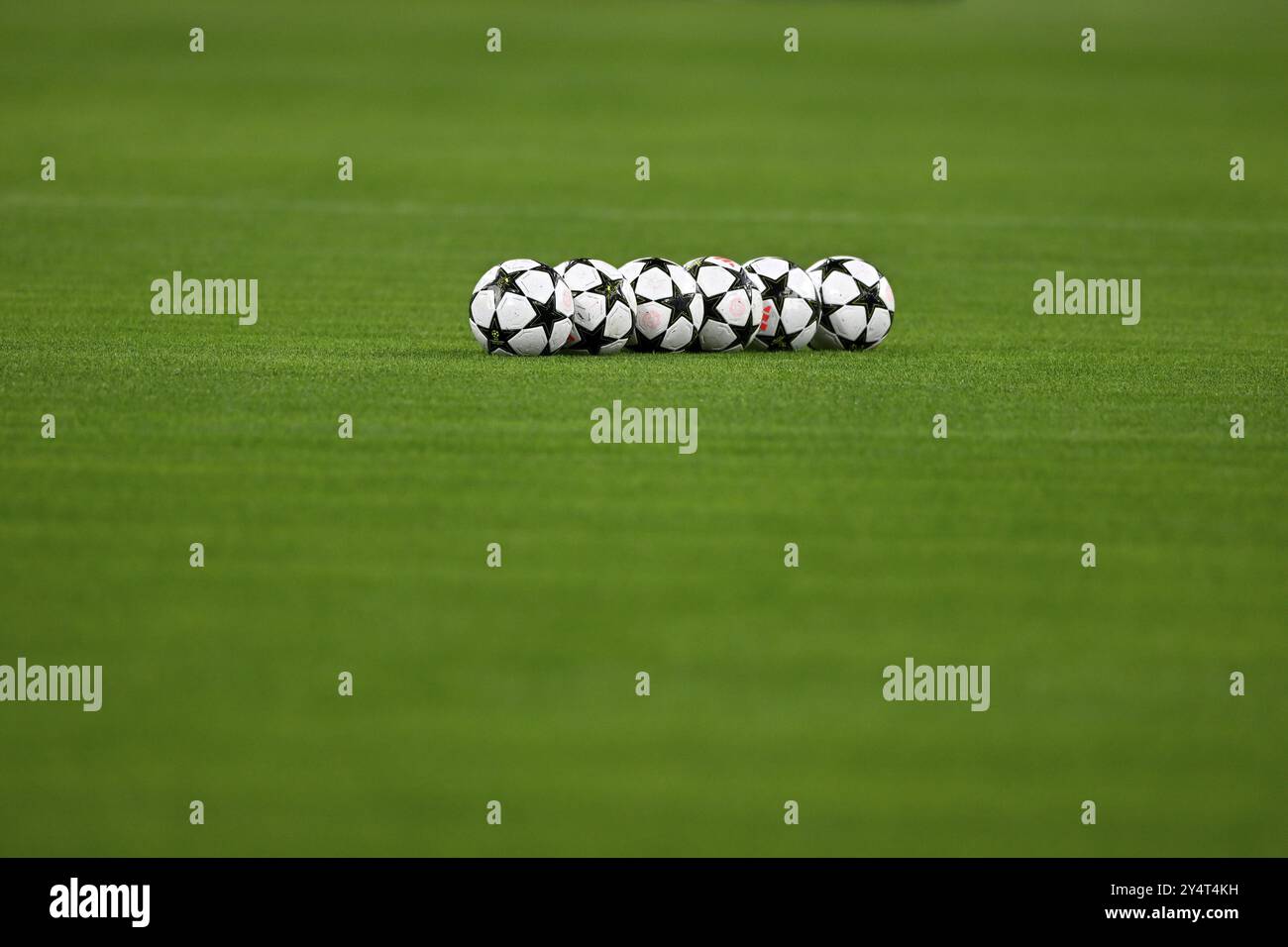 Adidas match balls lying on the pitch, Champions League, Allianz Arena ...