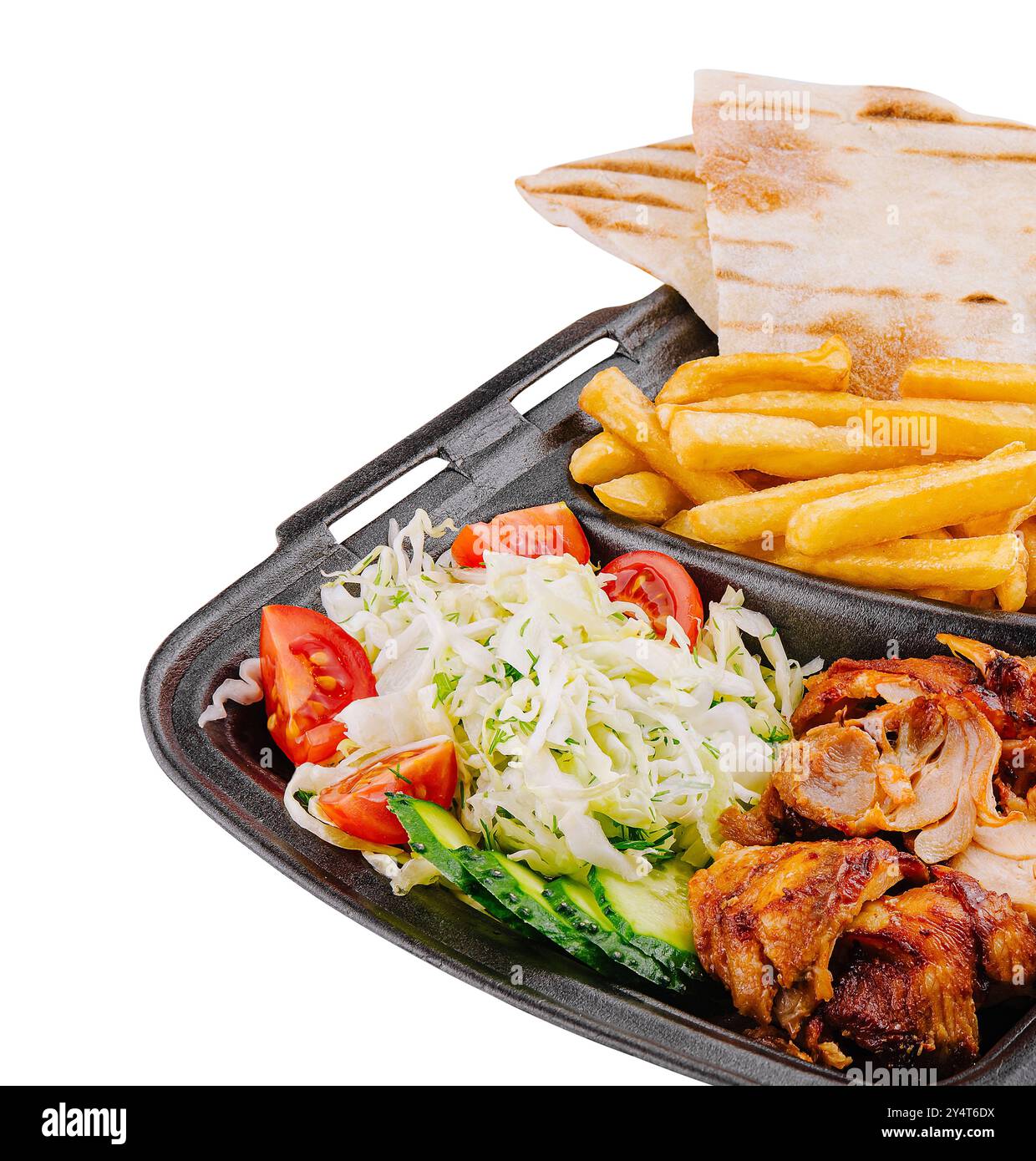 Delicious gyro meat platter with salad, fries, pita bread, and sauces ...