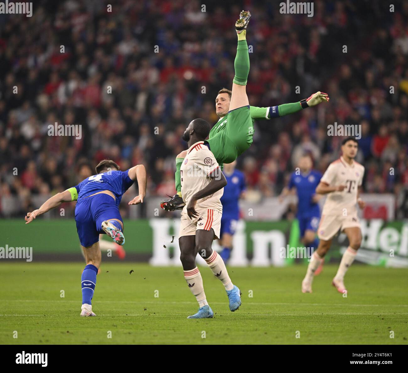 Goalkeeper Manuel Neuer FC Bayern Munich FCB (01) is injured in a duel ...